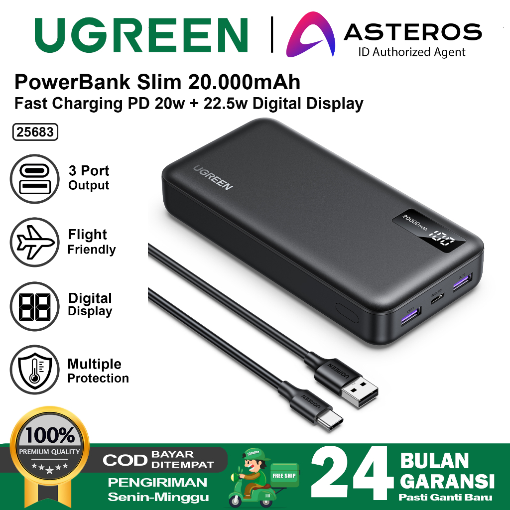 Jual UGREEN Powerbank 20000mAh Fast Charging 20 Watt PD QC3.0 22.5w 25683 | Shopee Indonesia