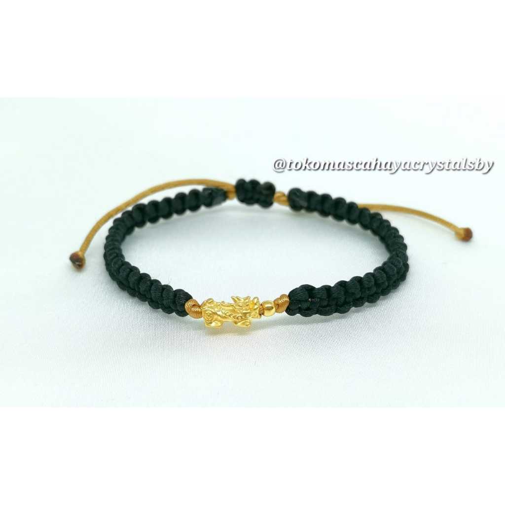 Jual Gelang Tali Emas Charm Dragon / Naga / Pixiu & Bola Emas Asli 24k ...