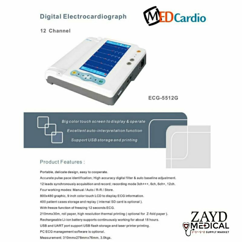 Jual DIGITAL ECG 12 CHANNEL ELECTROCARDIOGRAPH/ EKG 12 CHANNEL | Shopee ...
