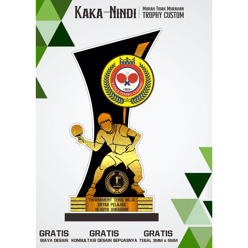 Jual Trophy Tenis Meja/Piala Tenis Meja/Plakat Tenis Meja/Bahan Akrilik ...