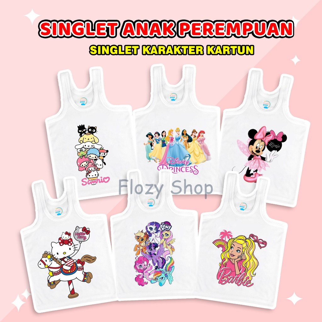 Jual 6PCS Singlet Anak Perempuan Motif Sablon Karakter Kartun Lucu ...