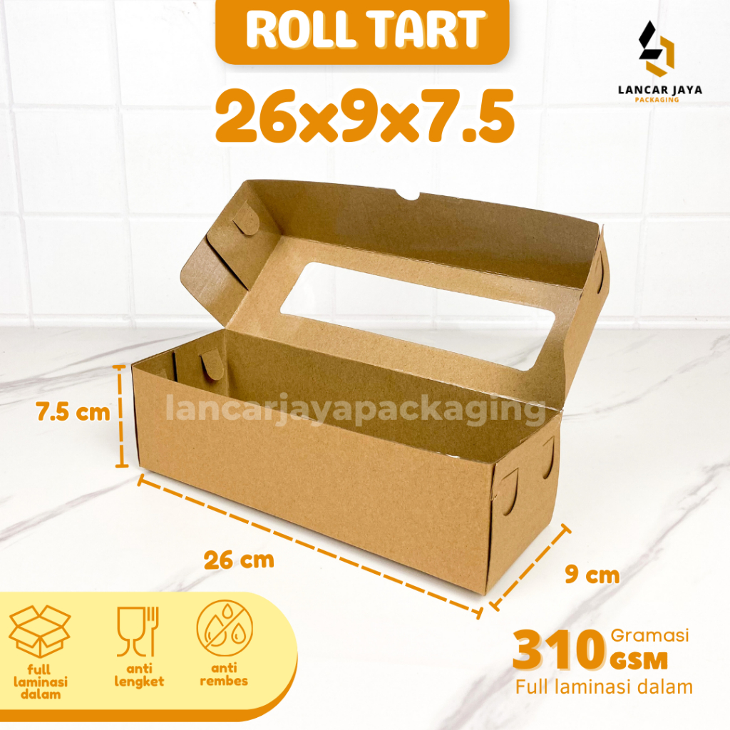 Jual Box Roll Tart Bolu Gulung Kraft Laminasi Kotak Kemasan Kue Cake ...