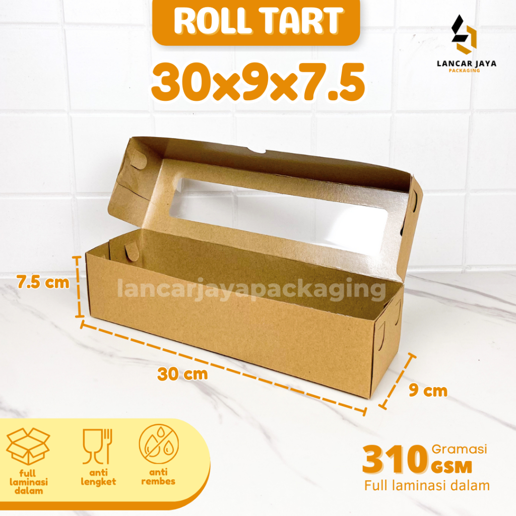 Jual Box Roll Tart Bolu Gulung Kraft Laminasi Kotak Kemasan Kue Cake ...
