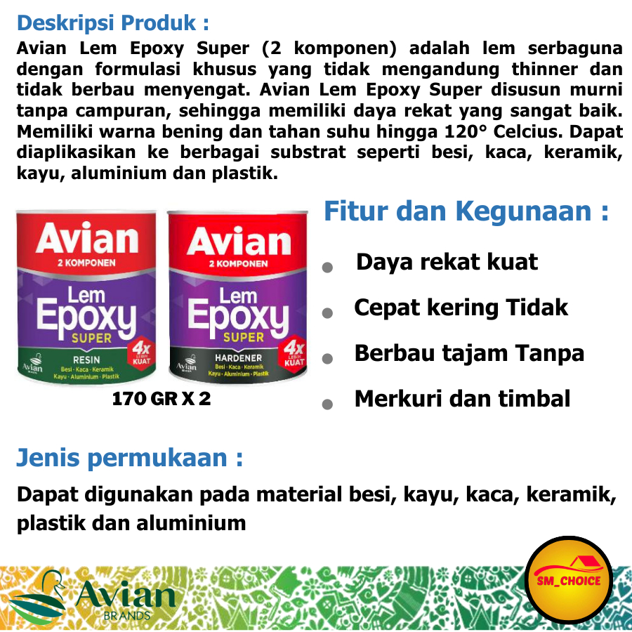 Jual LEM EPOXY AVIAN 2 KOMPONEN HARDENER DAN RESIN 170 GR LEM EPOXY AVIAN SUPER 170 GR X 2 ...