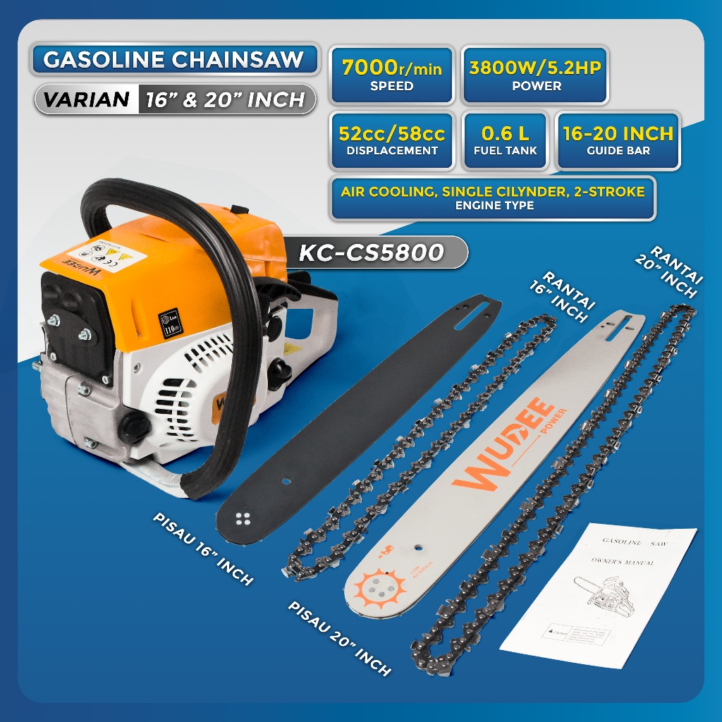 Jual Mesin Potong Kayu/Chainsaw 2Tak Untuk/mesin gergaji 20" Wudee KC-CS5800 Alat Outdoor Mesin ...