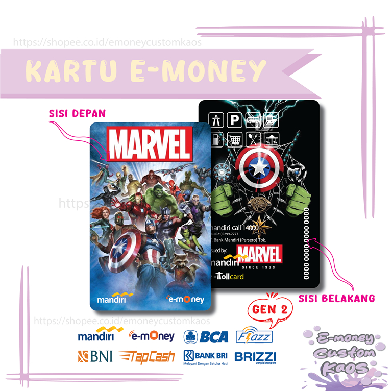 Jual KARTU EMONEY SUPERHERO MARVEL AVENGERS ETOLL MANDIRI FLAZZ BCA GEN ...