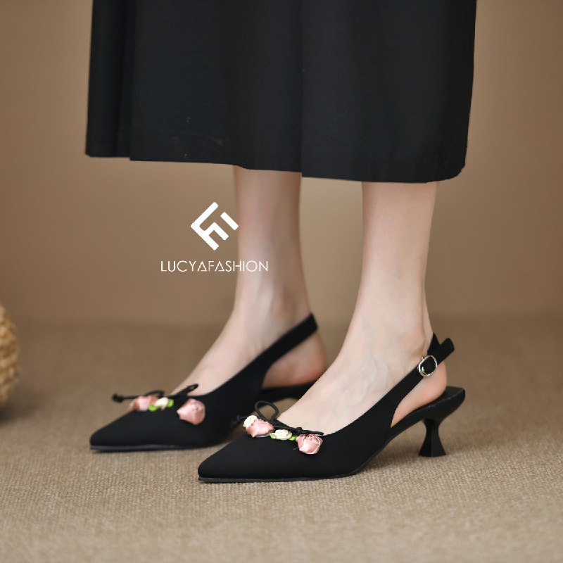 Jual 1006 Sepatu Heels Pesta Wanita Elegan Motif Bunga Pita Vintage ...