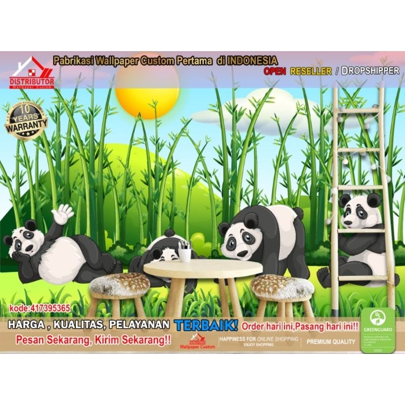Jual Wallpaper Dinding Custom 3D Tema Animasi Kartun Anak | Panda | Zoo ...