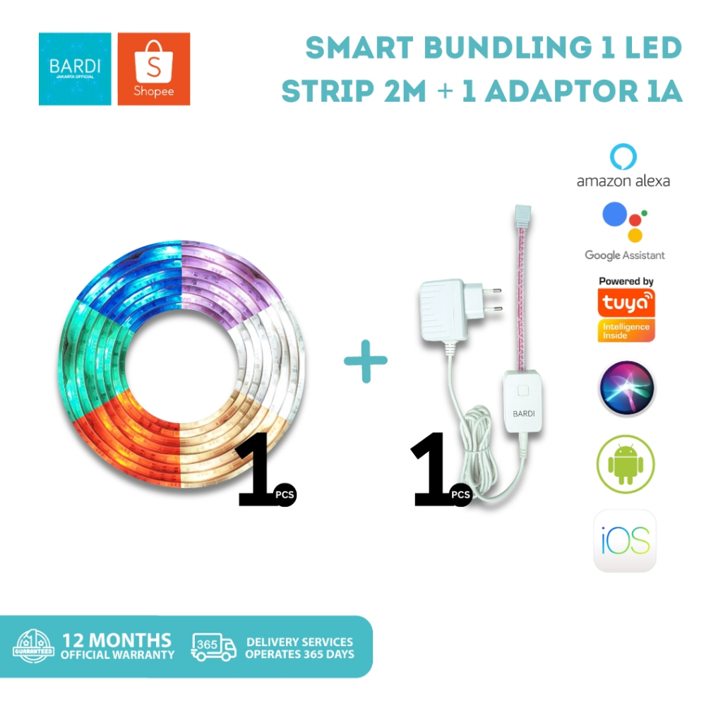 Jual BARDI Smart LED strip 2M RGB WW & Adaptor 1A - Paket Study Office ...