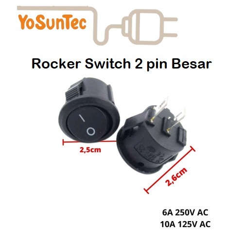 Jual Switch On Off | Saklar On Off Bulat Hitam 2 pin Rocker Switch ...