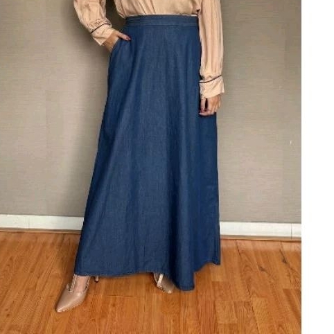 Jual Rok Muslim Wanita Soft Jeans Ringan Non Stretch Payung A-Line ...