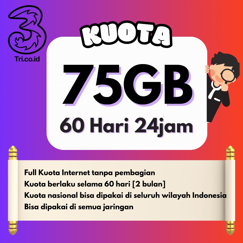 Jual KUOTA TRI MURAH HAPPY 135GB 130GB 85GB 70GB 30GB FULL | Shopee Indonesia