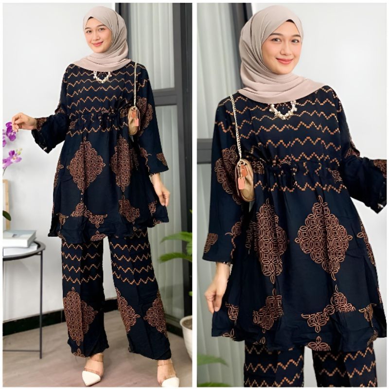 Jual Setelan Wanita Tiedye One Set Wanita Kekinian Rayon LD 120 Motif Batik Busui Lengan Panjang ...