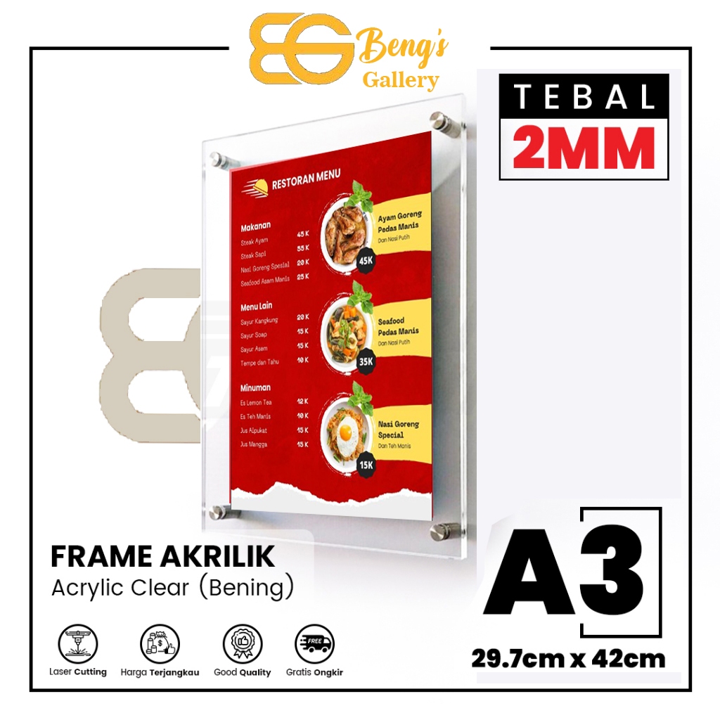 Jual Frame Bingkai Display Poster Akrilik Menu Dinding - Ukuran A3 | Shopee Indonesia