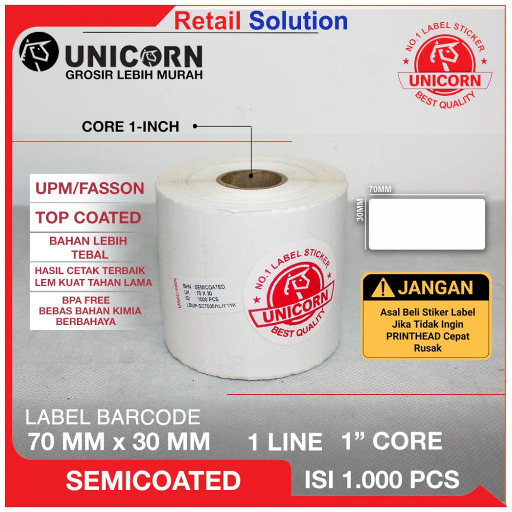 Jual Stiker Label Barcode Semicoat 70x30 mm / 70 x 30 mm / 70x30mm ...
