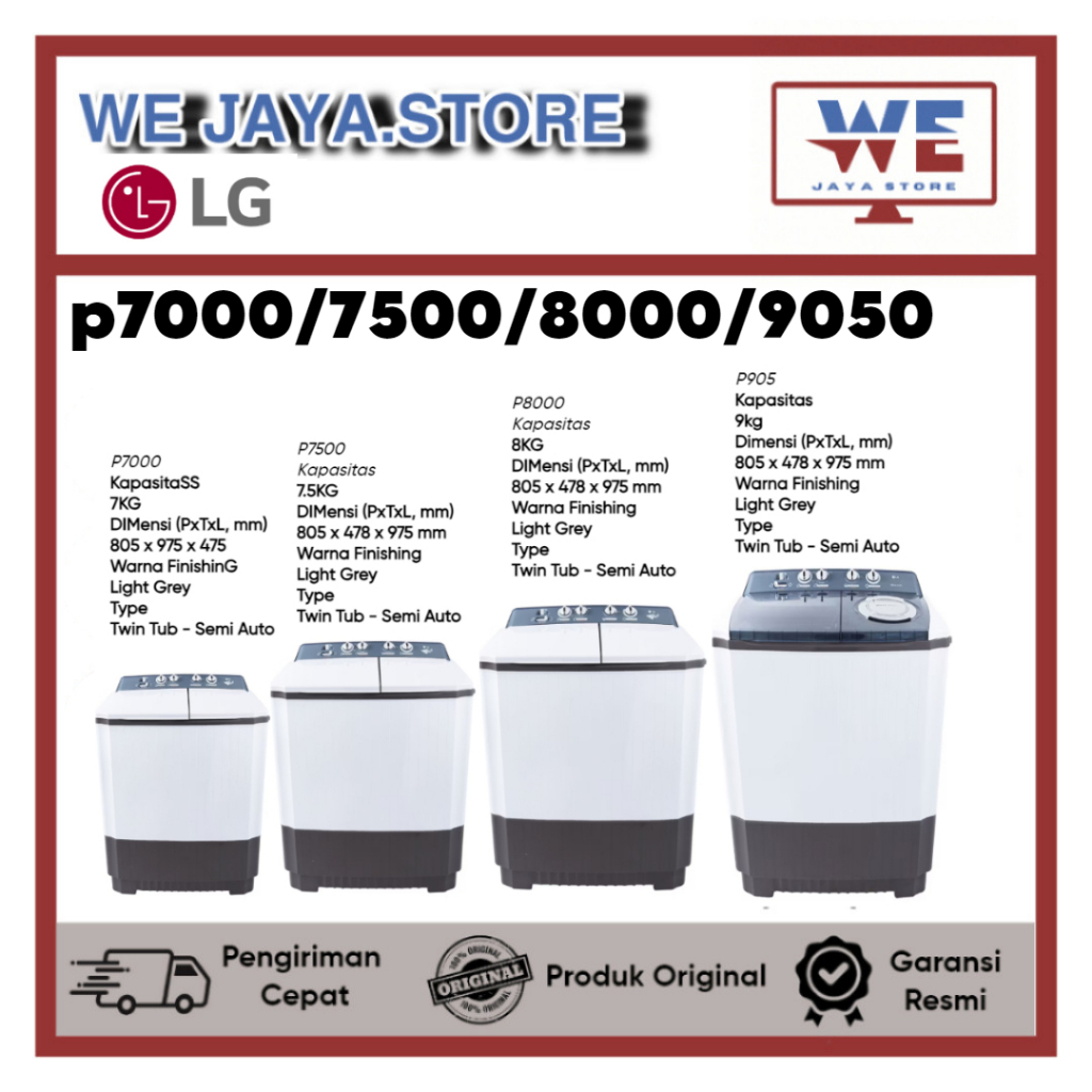 Jual MESIN CUCI LG 2 TABUNG P7000 7KG/ P7500 7,5KG/ P8000N8KG /P905R ...
