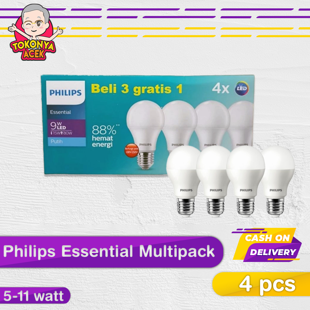 Jual Philips Essential Led Multipack Isi 4 7-11 W - Led Bulb Buy 3 Get 1 - Lampu Led Philips Isi ...