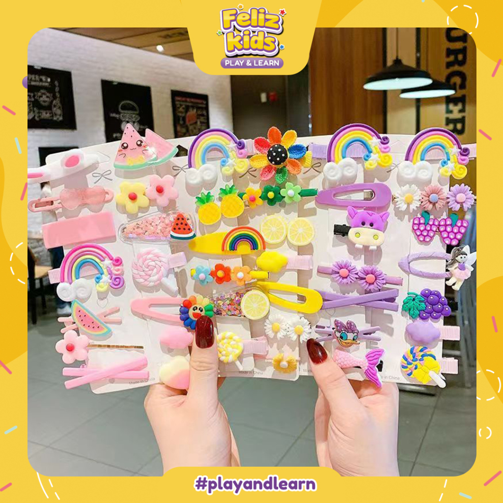 Jual [FELIZKIDS] [BA37] Cute Pattern Kids Hair Clips 14 Pack/ klip ...
