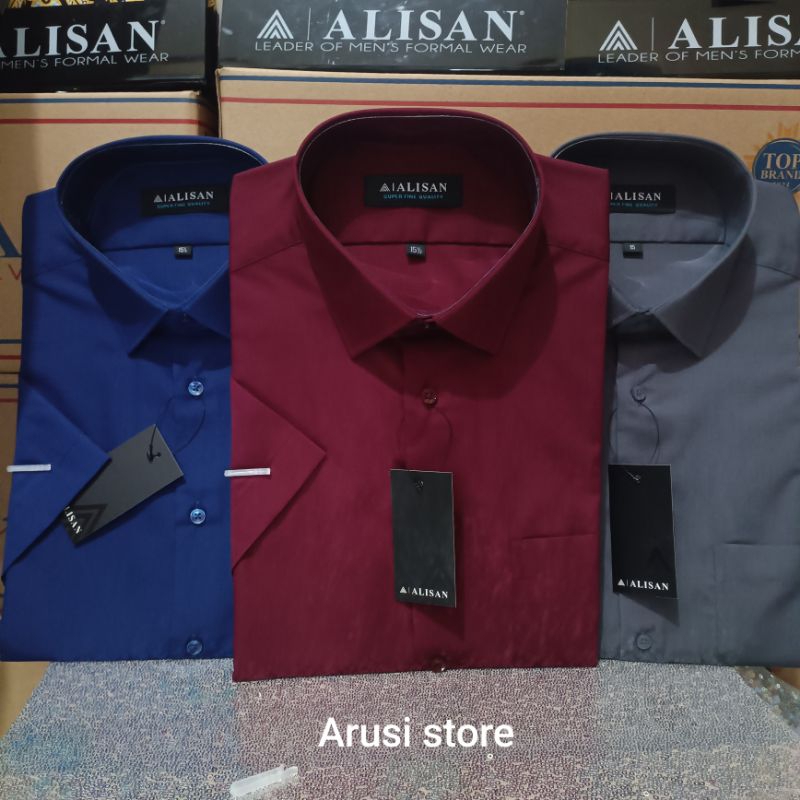 Jual KEMEJA ALISAN POLOS Reguler Lengan PENDEK Size S - 4XL Jumbo ( 100 ...