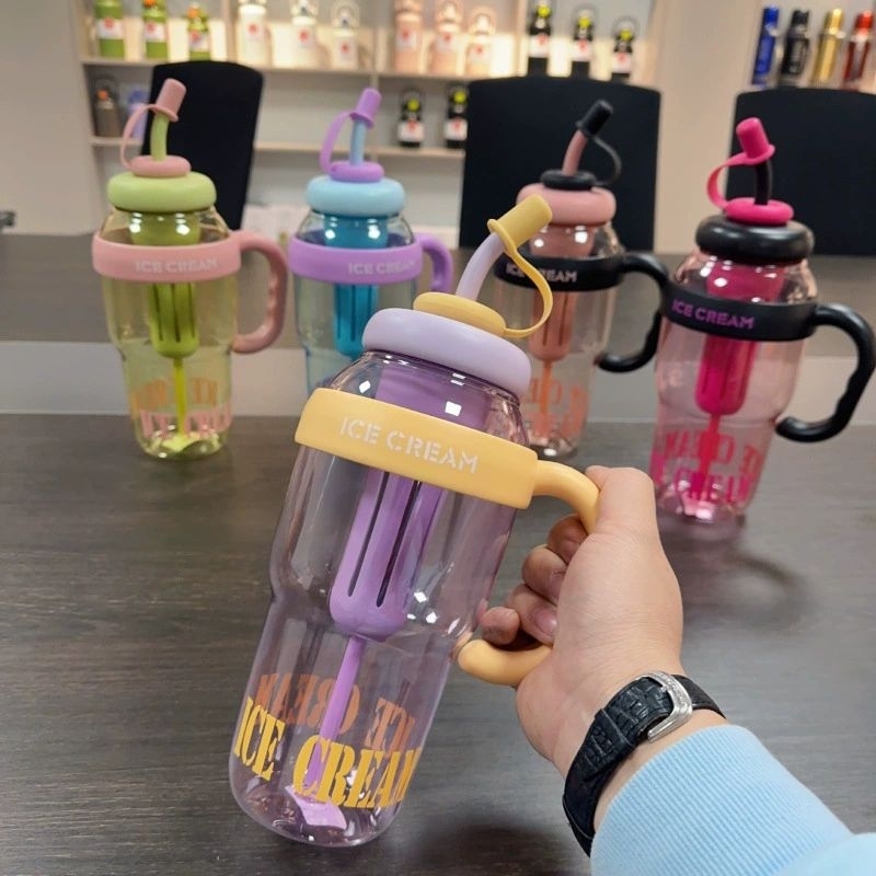 Jual Tumbler Gelas Botol Ice Cream Viral dengan Sedotan Silikon Cover ...