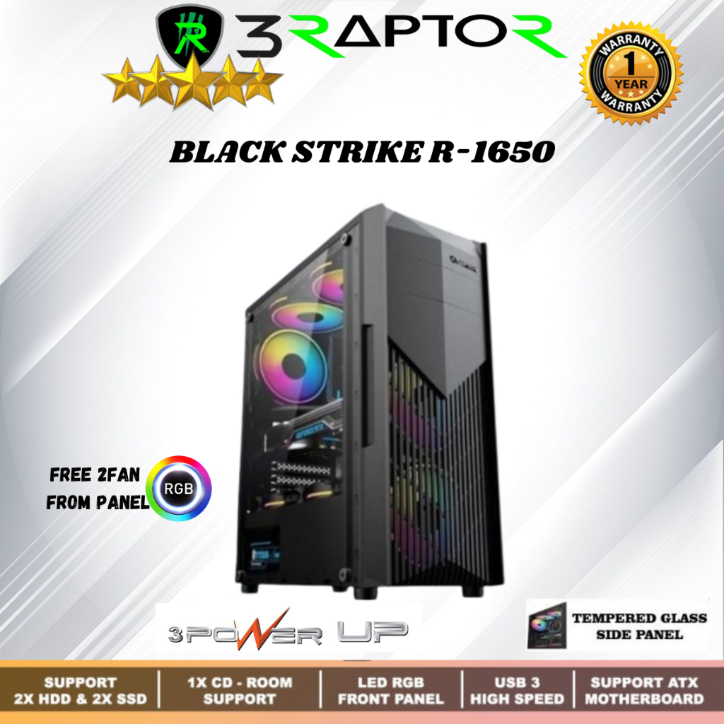 Jual Casing Gaming/PC/Office RAPTOR Black Strike 1650 - Tempered Glass ...