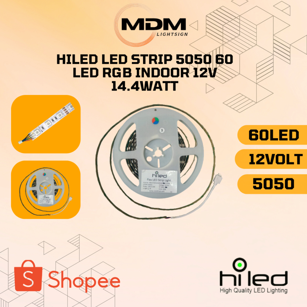 Jual HILED LED STRIP 5050 60 LED RGB INDOOR 12V 14.4WATT | Shopee Indonesia