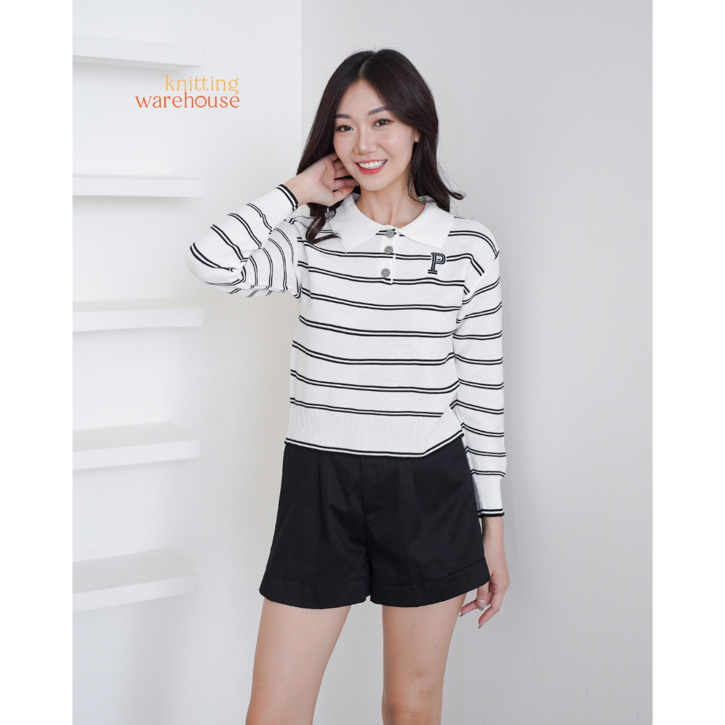 Jual Sura Polo Stripes Top Knit - Atasan Polo Rajut Wanita - TM ...