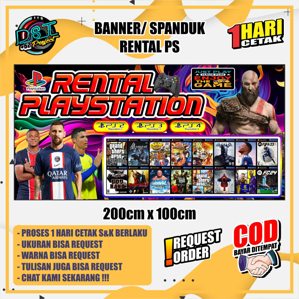 Jual BANNER / SPANDUK RENTAL PS PLAYSTATION ukuran 200cm x 100cm ...