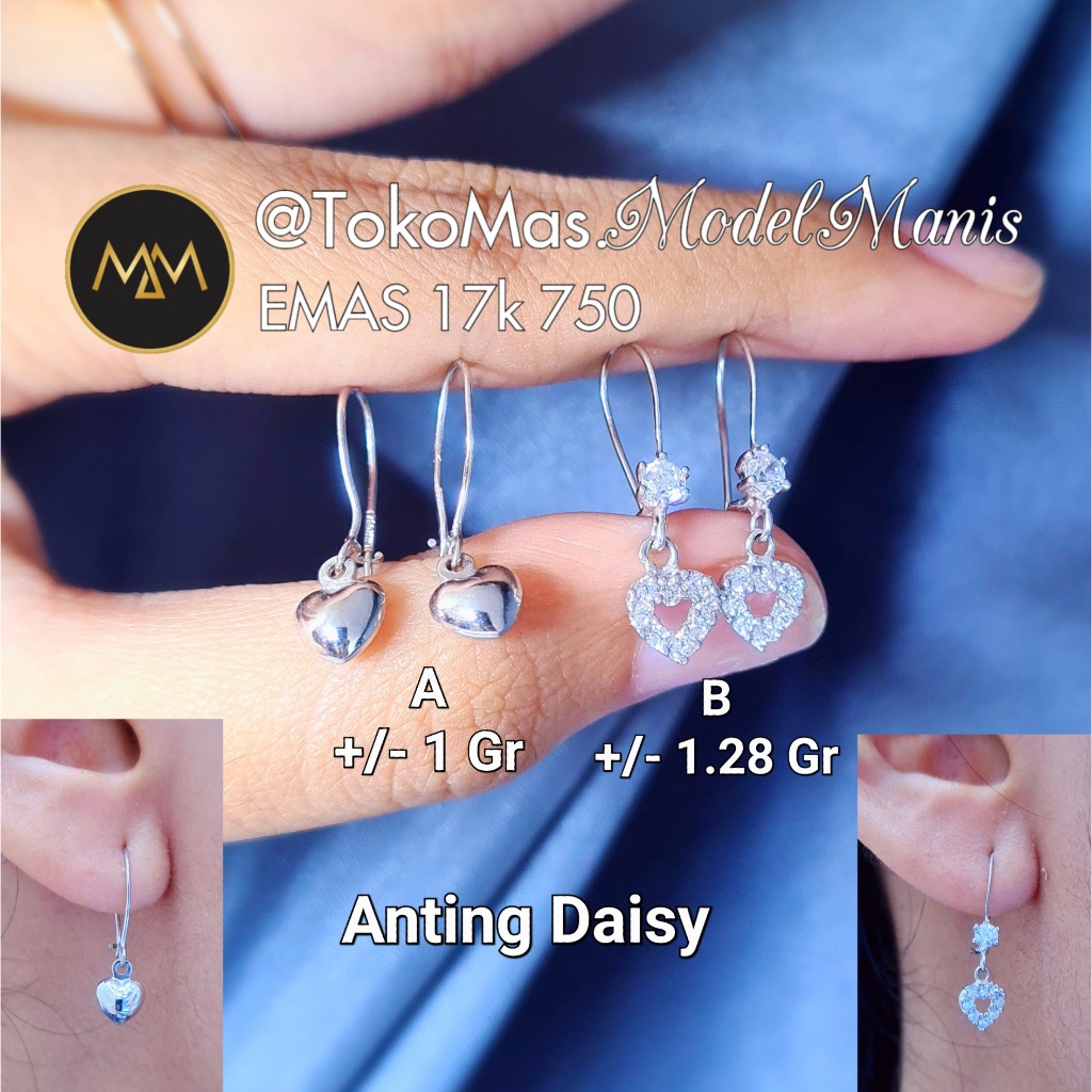Jual Anting daisy love emas putih 750 kadar 17k | Shopee Indonesia