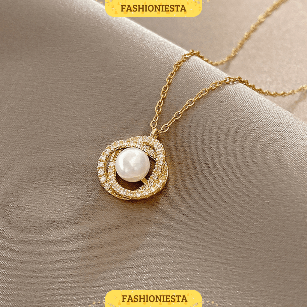Jual Kalung Mutiara Dua Lingkaran Orbital Elegan Anti Karat Necklace ...