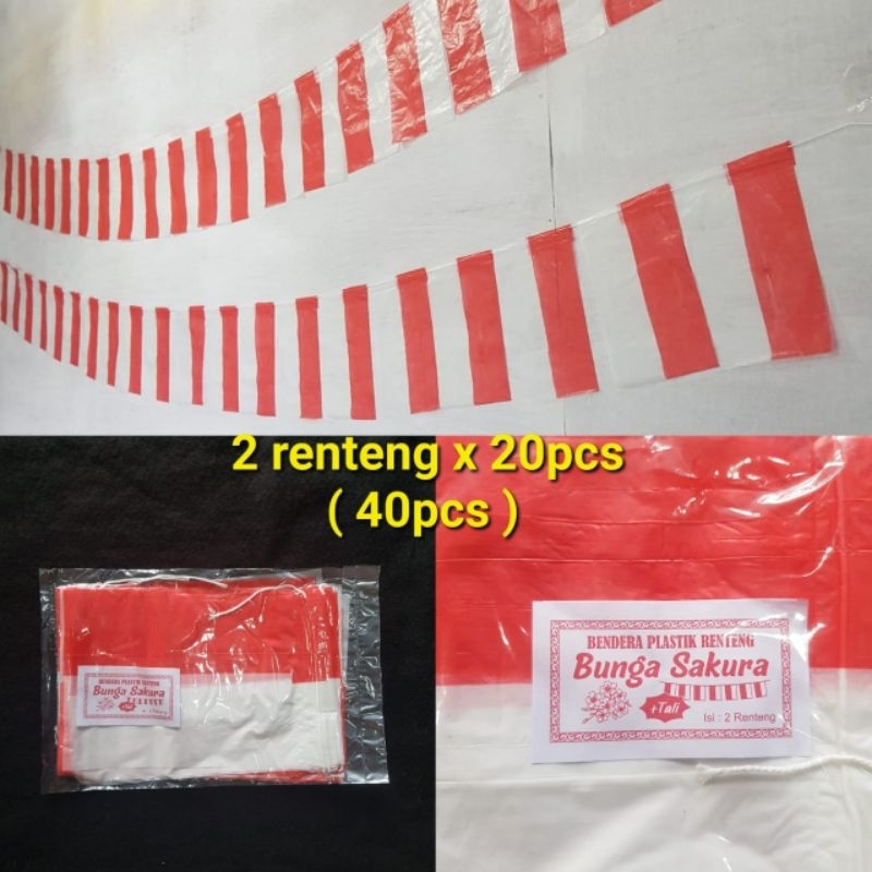 Jual 40pcs Bendera Renteng Plastik Plus Tali / Bendera Merah Putih ...