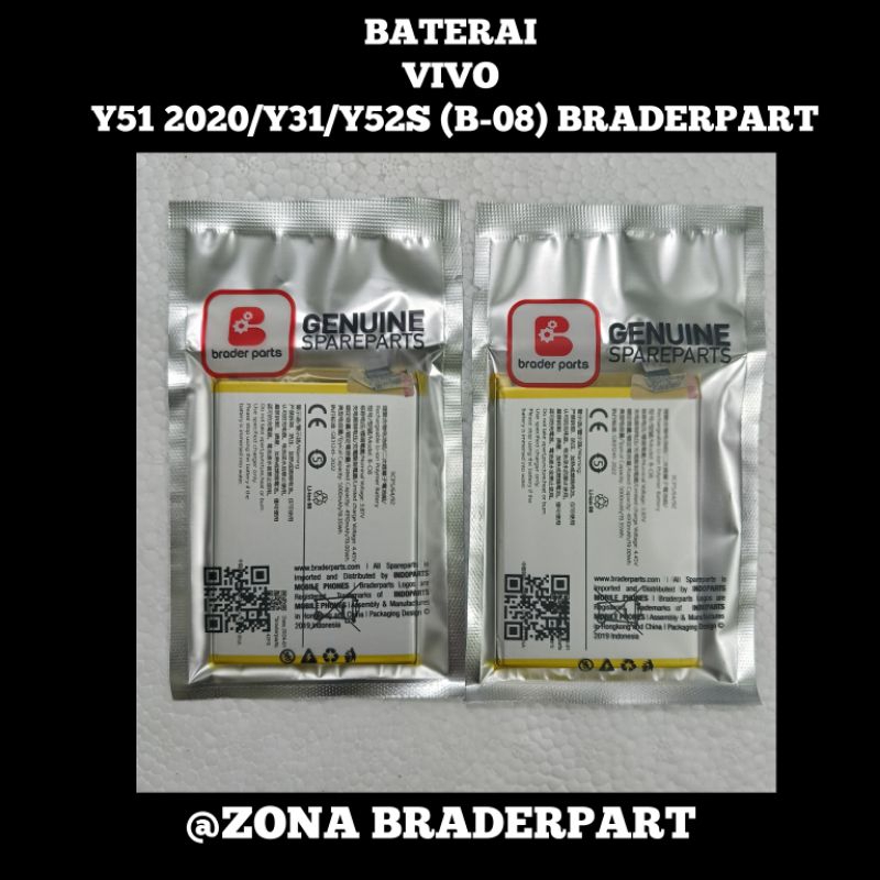 Jual BATERAI VIVO Y51 2020/Y31/Y52S (B-08) BRADERPART/ZC ORI | Shopee ...