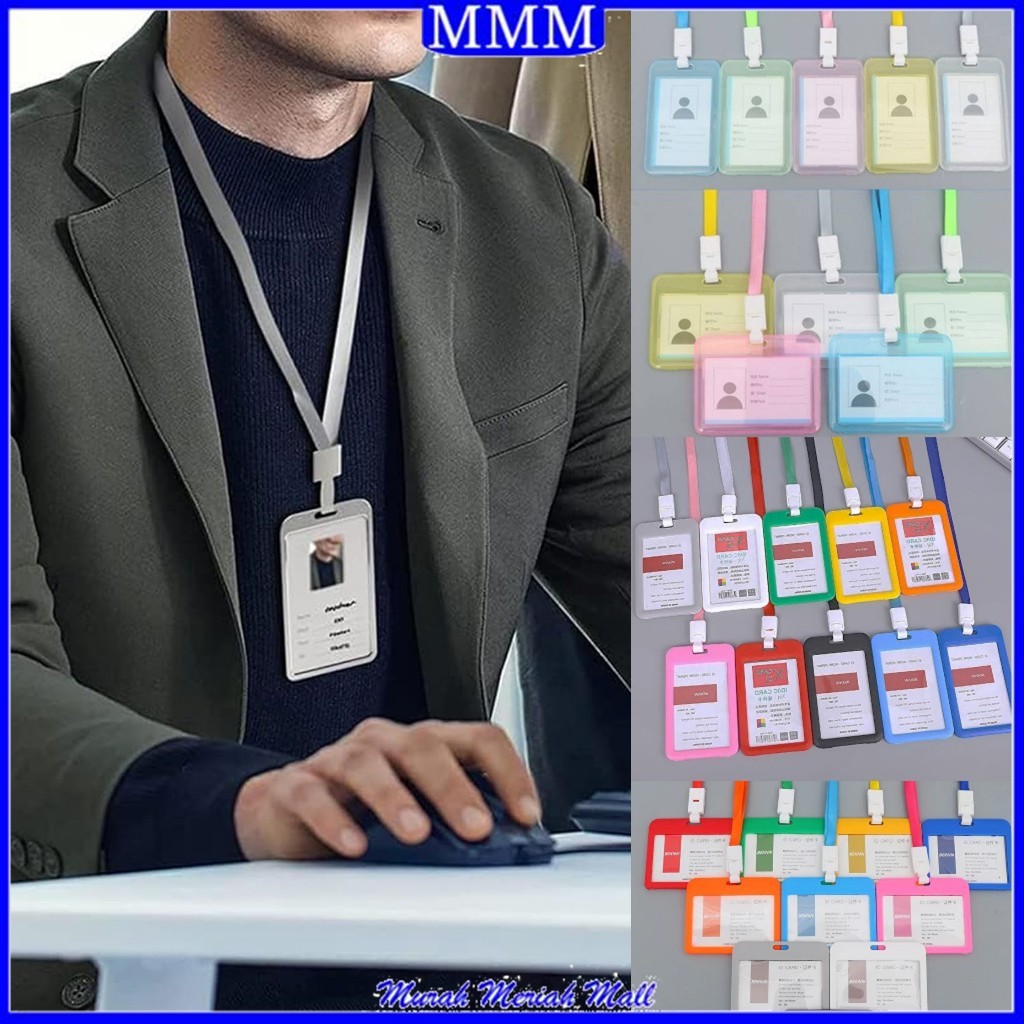 Jual MMM Name Tag Id Card Transparant Gantungan Kartu Nama Plastik Vertical Lanyard Potrait ...