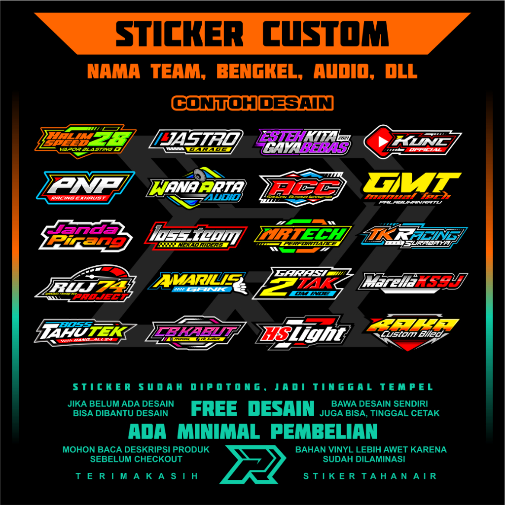 Jual STIKER STICKER RACING CUSTOM NAMA BENGKEL, TEAM, DLL FREE DESAIN ...