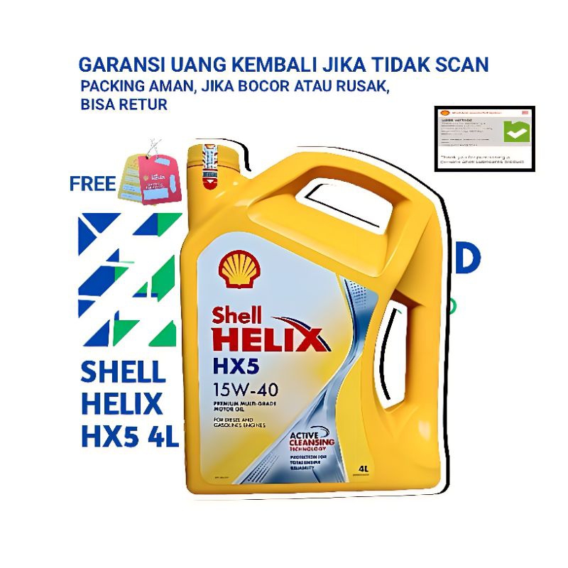 Jual SHELL HELIX HX5 15W-40 4LITER OLI MESIN MOBIL ORIGINAL BARCODE ...