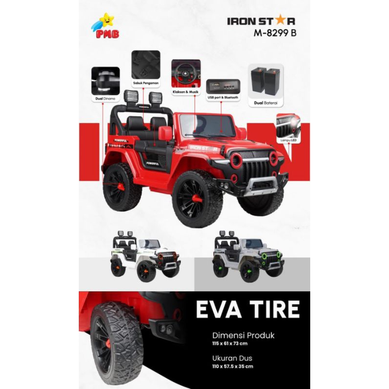 Jual Mobil Aki Mainan Anak Jeep PMB M 8288 8299B Dual Dynamo Dual Accu ...