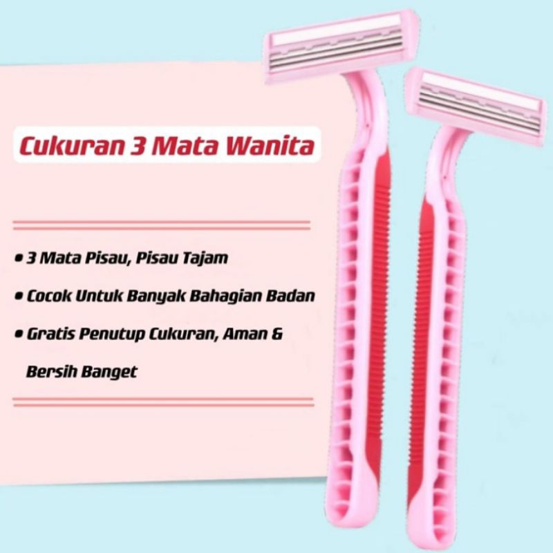 Jual Alat Cukur 3 Mata Pisau Wanita Anti Slip + Penutup Cukuran ...