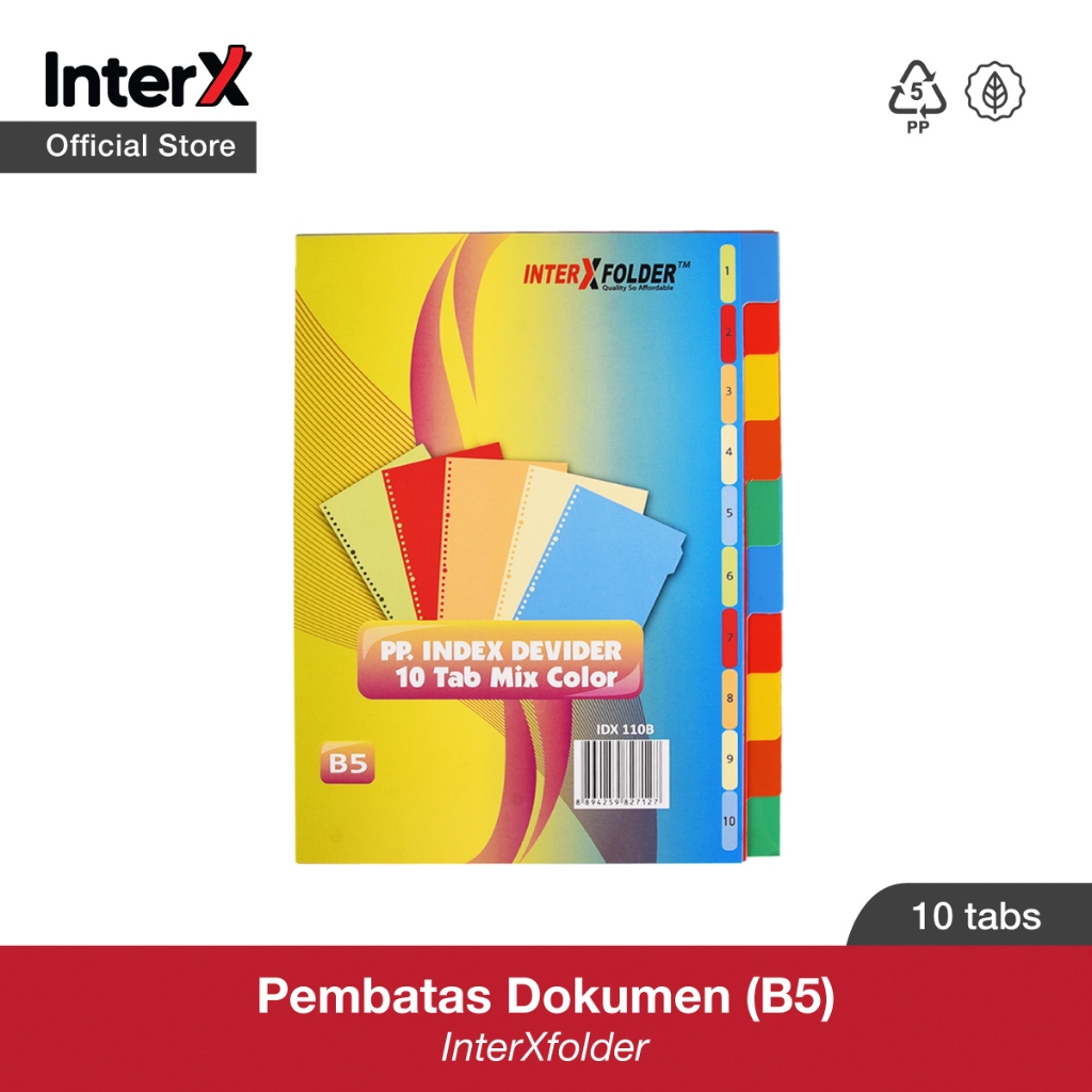 Jual InterX Folder Index Divider B5 - Pembatas Binder Warna 10 Tab ...