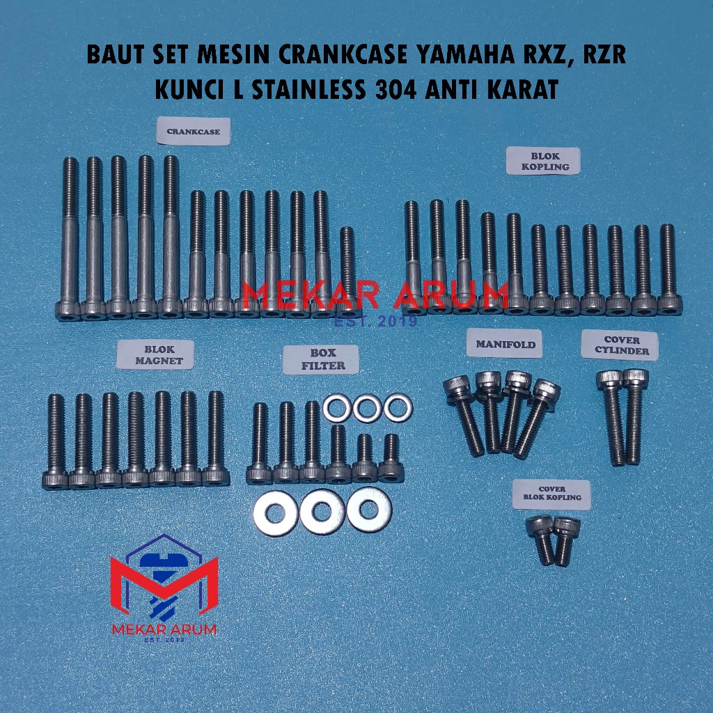 Jual Baut Set Mesin Crankcase RXZ RZR Kunci L Stainless | Shopee Indonesia