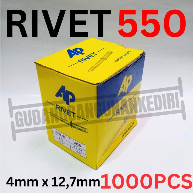 Jual [1000pcs] paku rivet tembak AP 550 size 4x12,7mm 1 kotak isi ...