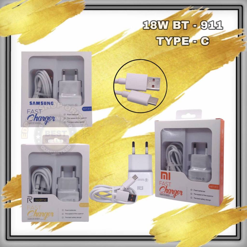 Jual ADAPTOR FULLSET USB KABEL TYPE C BT-911 FAST CHARGER 18W ORIGINAL ...