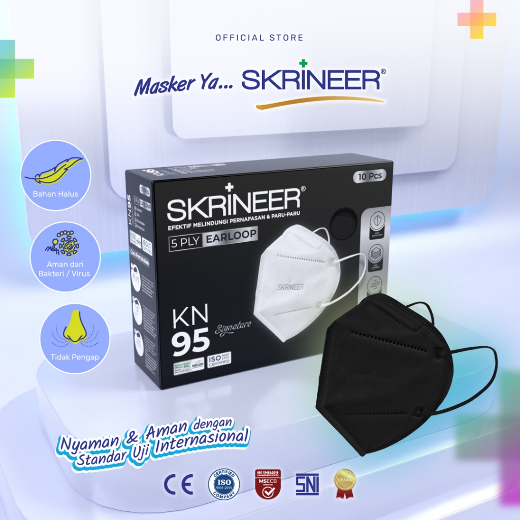 Jual Skrineer Masker KN95 5ply Black Signature Earloop Box isi 10 pcs ...