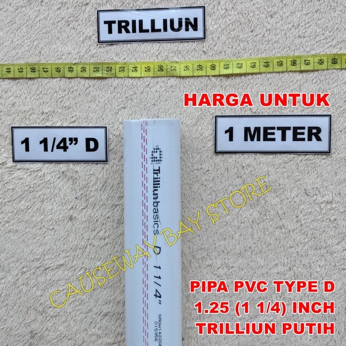 Jual Pipa PVC 1 ¼ INCH TYPE D PUTIH TRILLIUN PANJANG 1 METER | Shopee ...