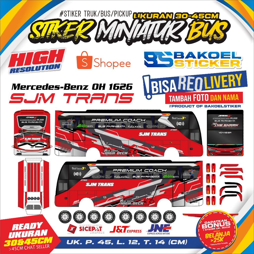 Jual STIKER MINIATUR BUS SJM TRANS UK. 30-45CM | Shopee Indonesia