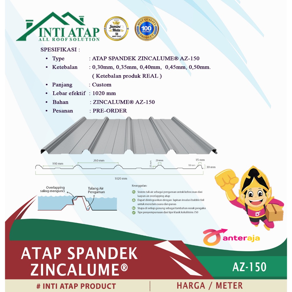Jual ATAP SPANDEK KOKOH TRIM 1020, ZINCALUME® AZ-150 BLUESCOPE ZACS ...