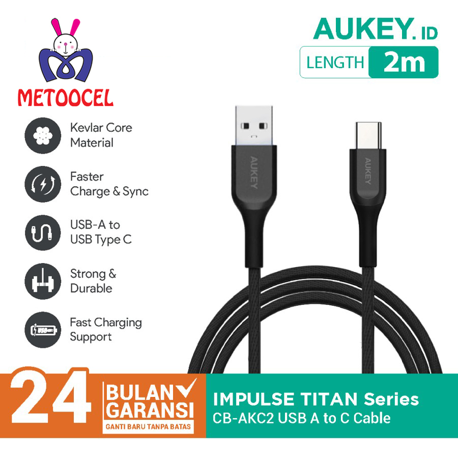 Jual Aukey CB-AKC2 Type C QC 2.0 Kevlar Cable 2M Kabel Data | Shopee ...