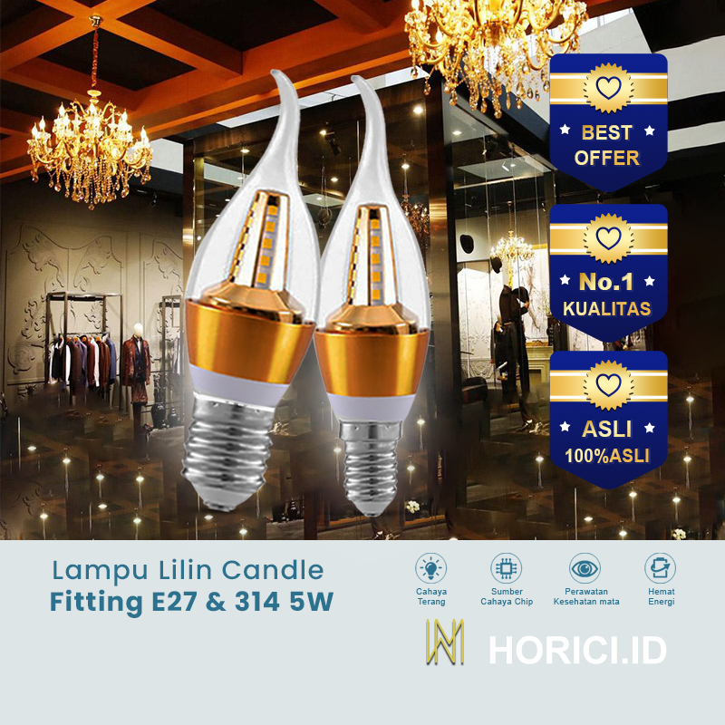 Jual HORICI LAMPU LILIN 5W HIAS VARIASI LED CANDLE 600 LUMEN FITTING E27/E14 | Shopee Indonesia