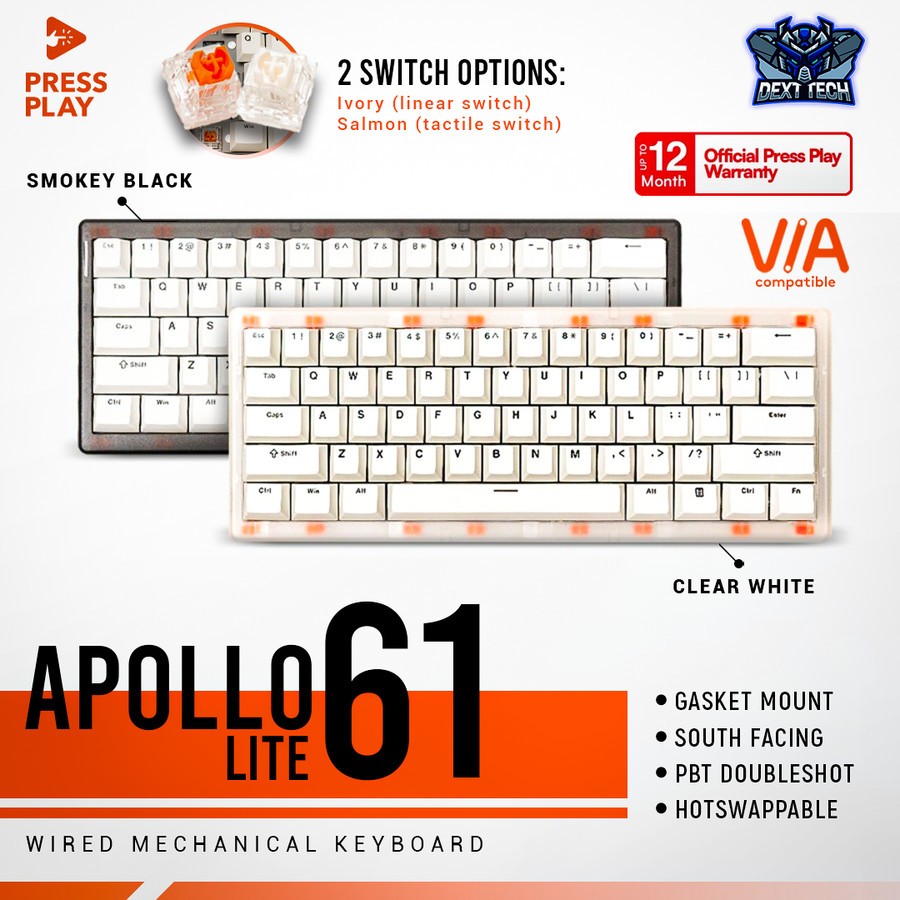 Jual Press Play APOLLO61 / APOLLO 61 Lite 60% RGB Hotswappable Gasket Wired Mechanical Keyboard ...