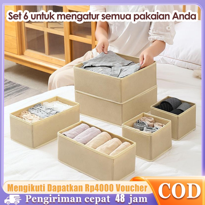 Jual Kotak Penyimpanan serbaguna set isi 6 Storage Box Organizer Kain ...