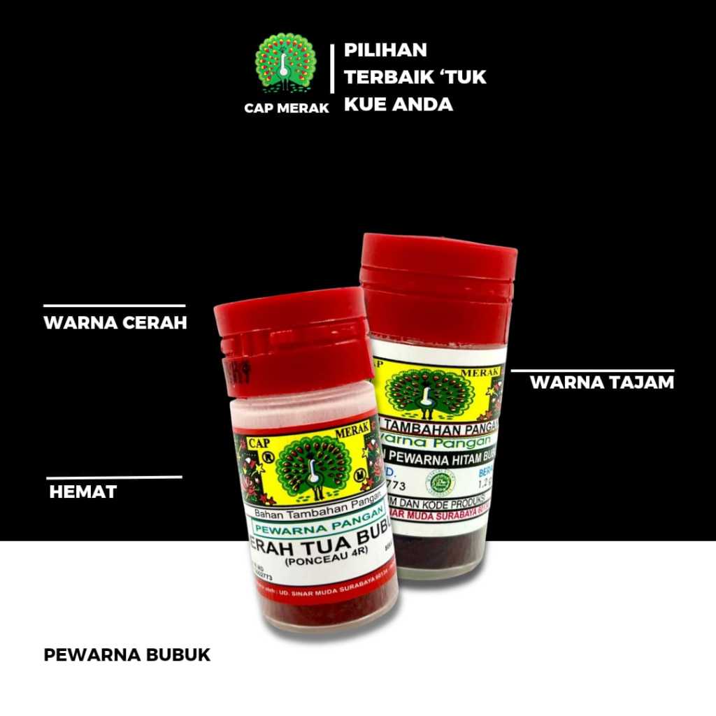 Jual PEWARNA MAKANAN BUBUK / PEWARNA BUBUK CAP MERAK 1,2 GR | Shopee ...